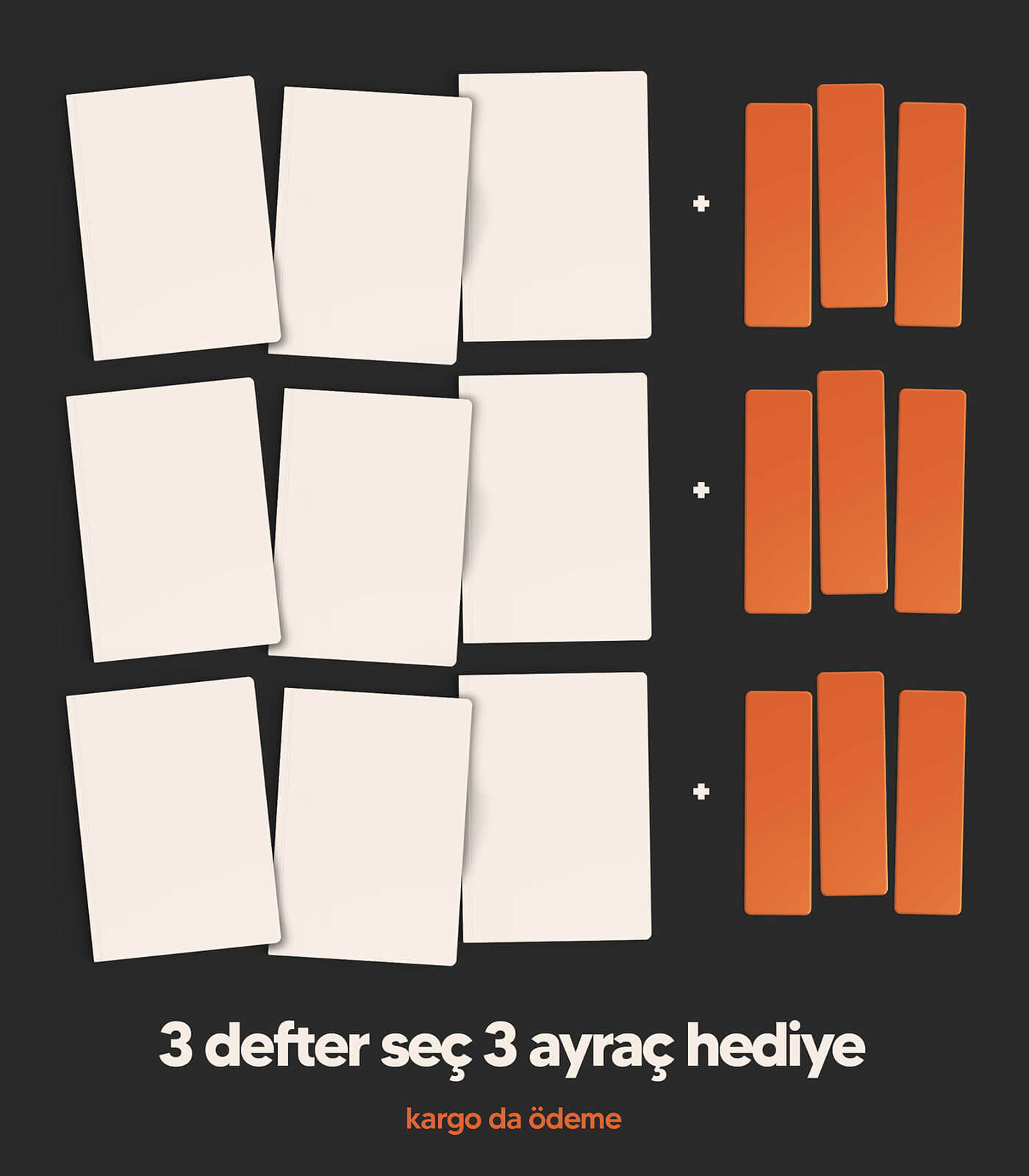 3 Defter Seç 3 Ayraç Hediye Bazen Defter